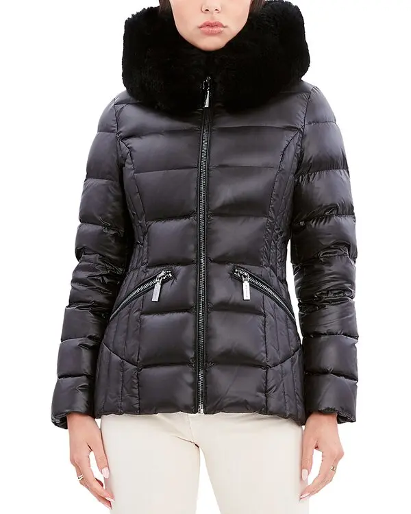 Dawn Levy Nikki Shearling Trim Puffer Coat - Black