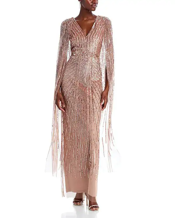rose gold adrianna papell dress Adrianna Papell Beaded 3D Petal Halter Gown main image 1