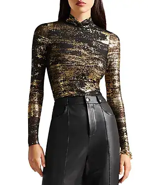 Buy Ted Baker London Sofiy Foil Print Mesh Top - Black At 30% Off ...