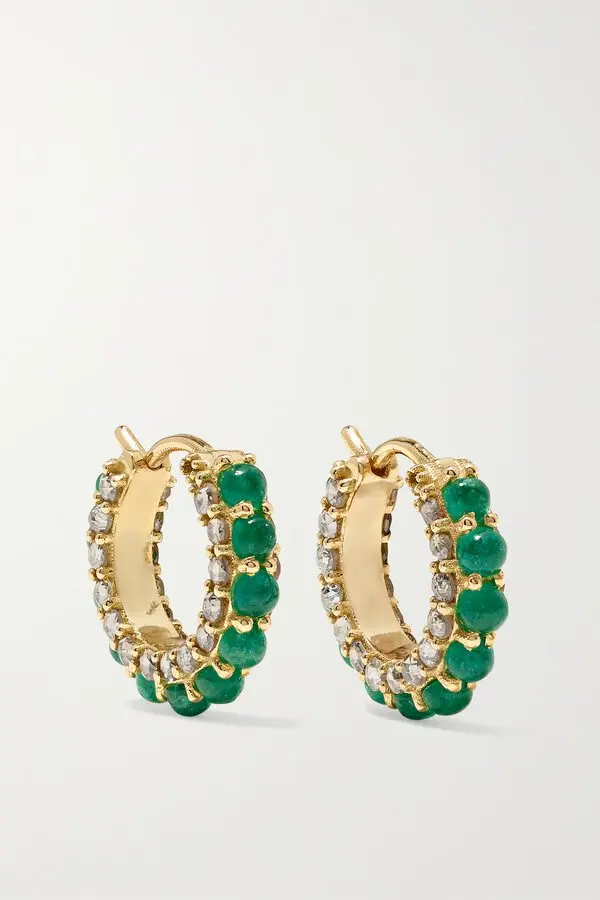 Ileana Makri Streamflow 18-karat Gold, Emerald And Diamond Hoop Earrings