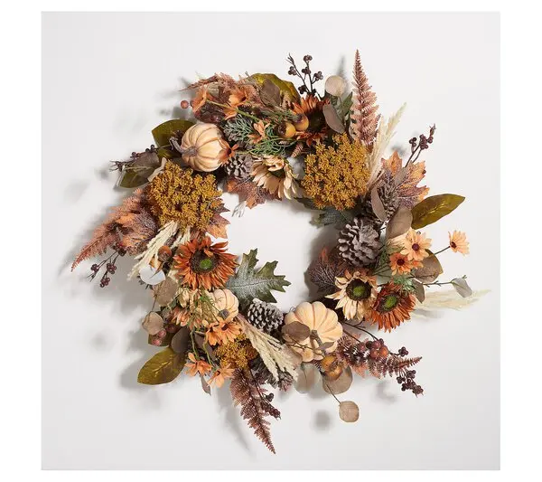 SAFAVIEH 28' Oak Leaf & Pumpkin Wreath W/pine Nes