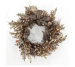 SAFAVIEH Faux 31' Berry & Pine Cone Wreath W/ B Ow
