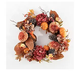 SAFAVIEH Faux 28' Peony & Pumpkin Wreath W/ Pin E Cones