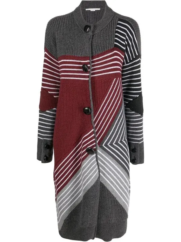 Stella McCartney Striped Wool Cardigan Coat - Grey