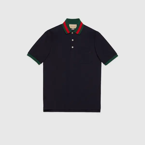 Gucci Cotton Piquet Polo With Web Collar Ready-to-wear - Blue