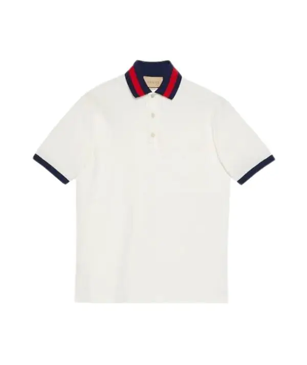 Gucci Cotton Piquet Polo With Web Collar - White