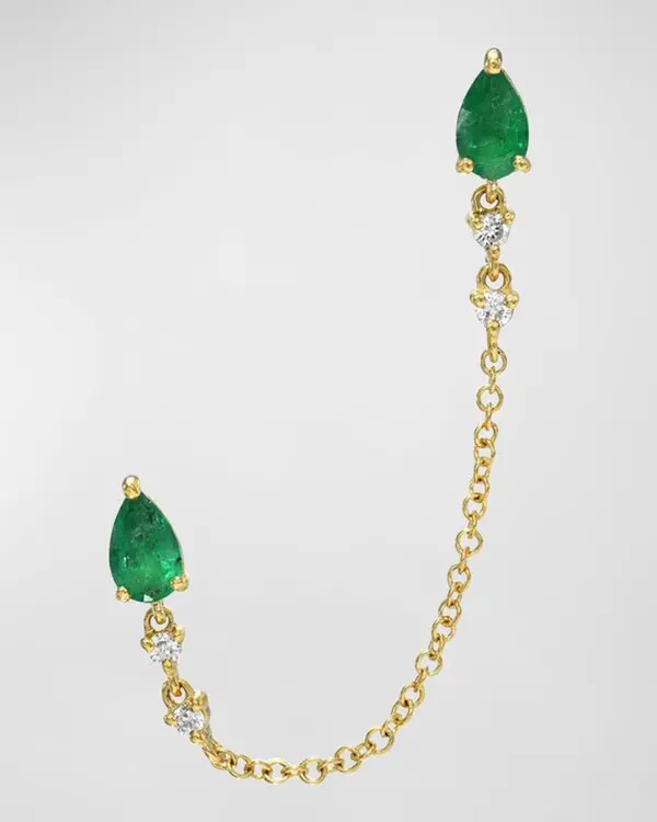 ZOE LEV 14k Gold Emerald And Diamond Chain Stud Earrings