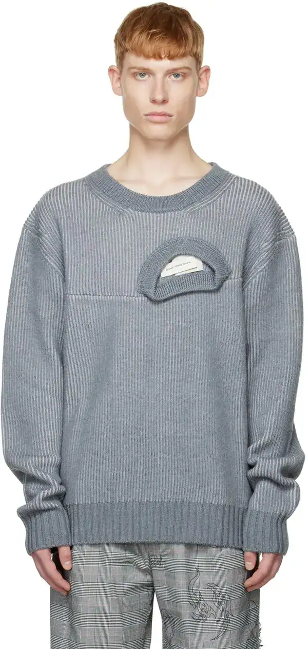 Feng Chen Wang Gray Double Neck Sweater In Grey - 69% Off 