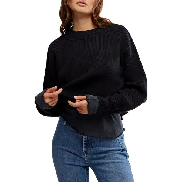 Free People Easy Street Crop Pullover - Black