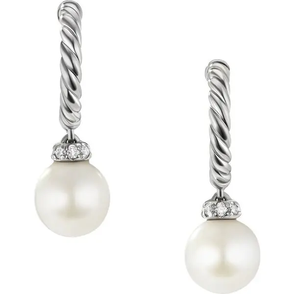 David Yurman Pearl And Pavé Solari Drop Earrings With Diamonds - Sterling Silver
