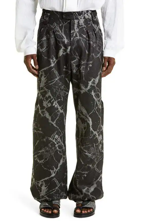 Kiko Kostadinov Xolo Marbled Jacquard Wide Leg Virgin Wool Twill 