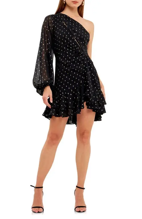 Endless Rose One-shoulder Chiffon Minidress - Black