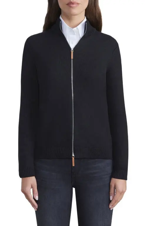 Lafayette 148 New York Cotton & Silk Knit Bomber Jacket - Black