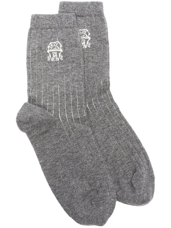 Brunello Cucinelli Intarsia-knit Cashmere Socks - Grey