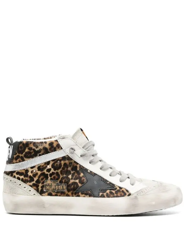 Golden Goose Mid Star Leopard Print Sneakers - Grey