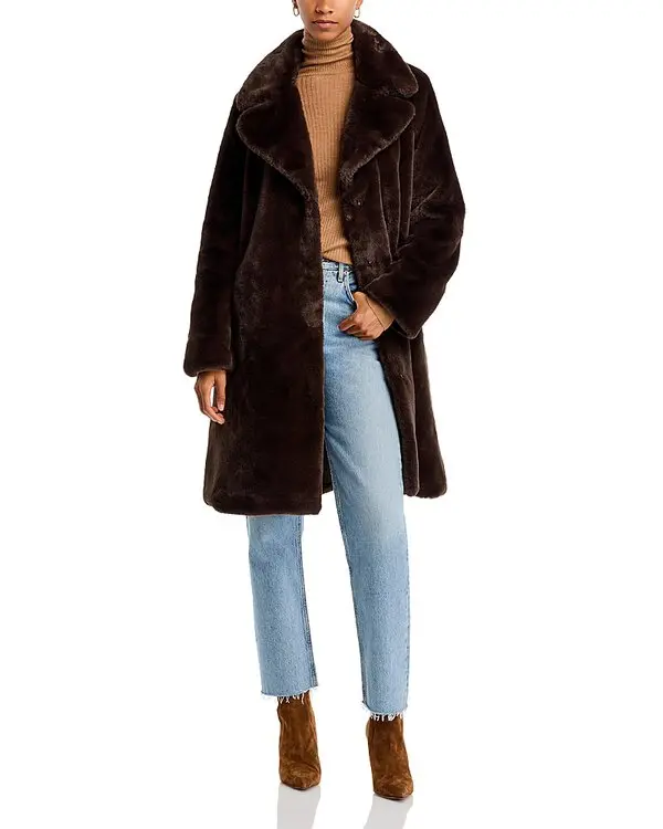 Aqua Faux-fur Coat With Wide Lapels - Dark Brown
