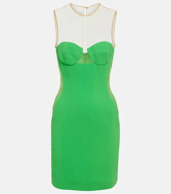 Stella McCartney Mesh-paneled Crêpe Minidress - Green