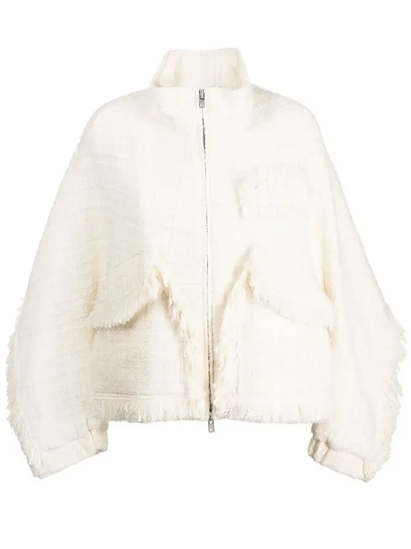 Goen.j Stand-collar Tweed Bomber Jacket - White