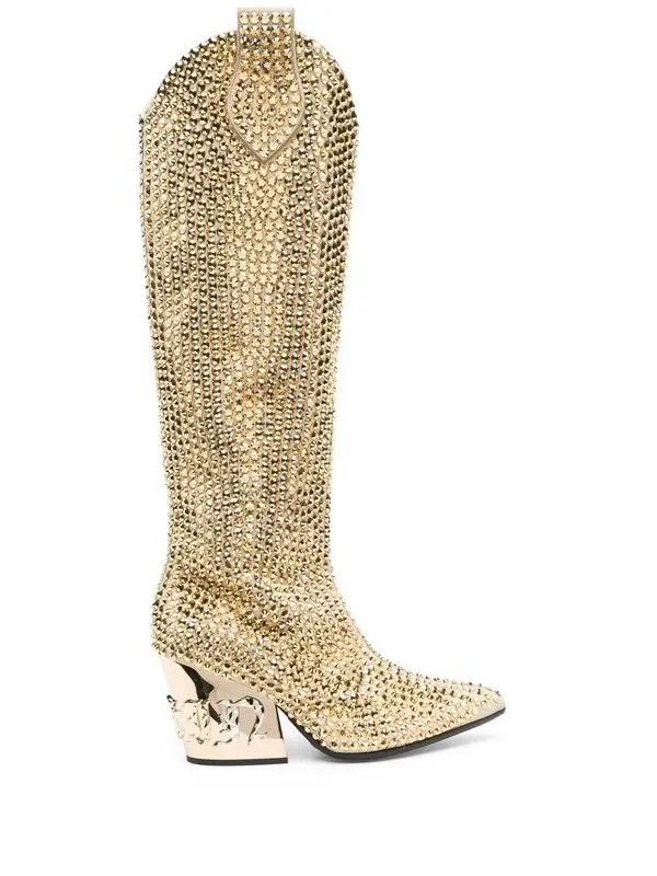 Philipp Plein Strass Cowboy Calf-length Boots - Gold