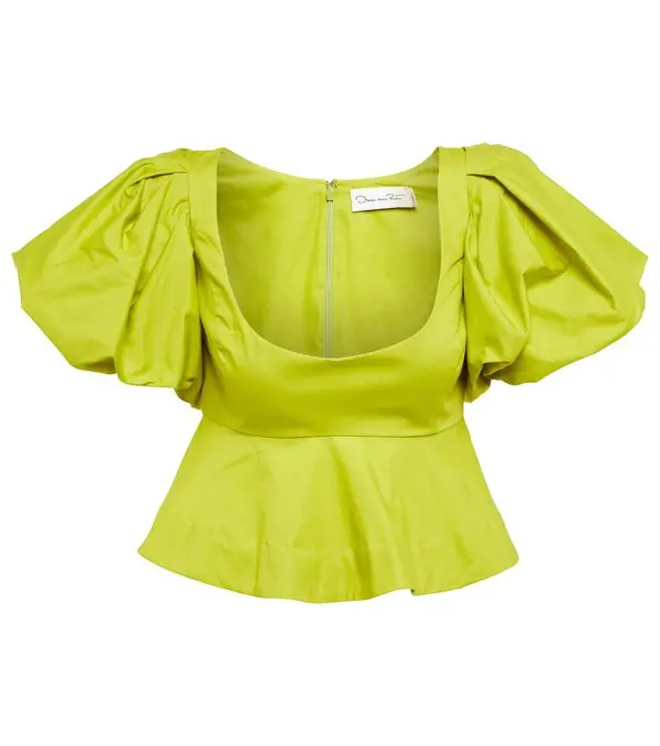 Oscar De La Renta Peplum Crop Top - Green