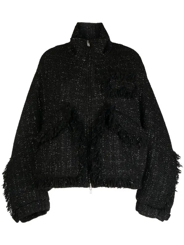 Goen.j Stand-collar Tweed Bomber Jacket - Black