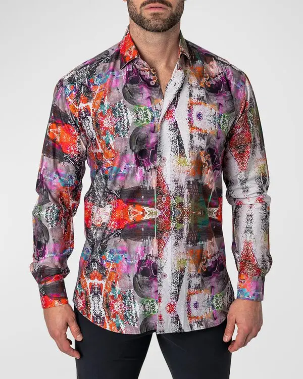 MACEOO Fibonacci Button-down Shirt, Skull Scramble - Multi