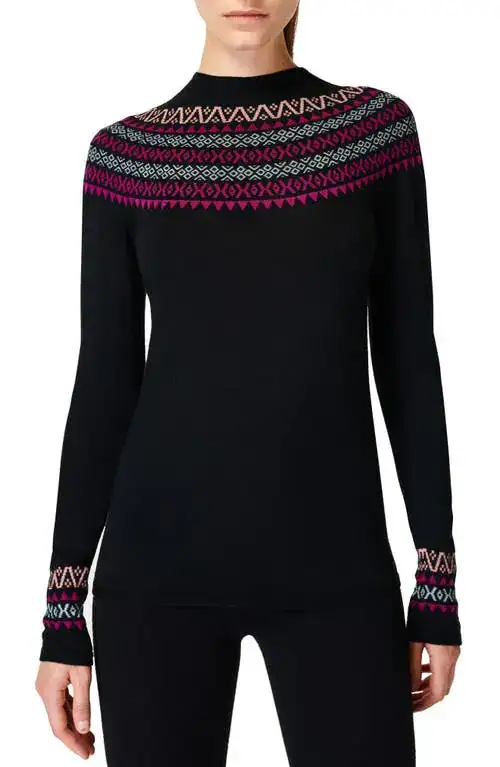 Buy Sweaty Betty Fair Isle Mock Neck Merino Wool Sweater - Black At 50% ...