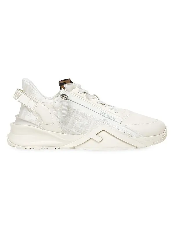 Fendi Flow Vitello Leather & Tonal Logo Jacquard Sneakers - White ...