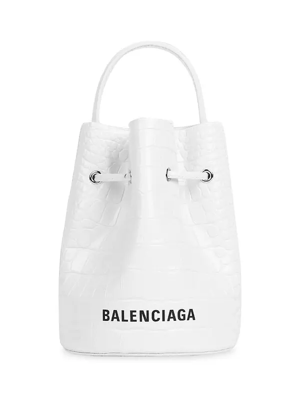 Balenciaga Everyday Drawstring Bucket Bag - White | Editorialist