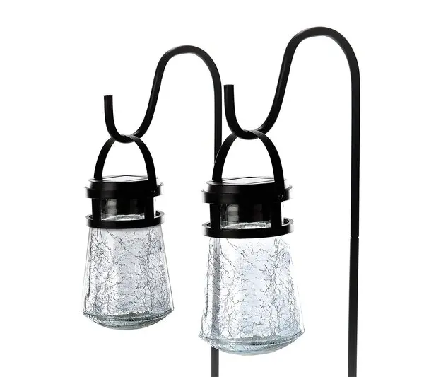 HOME ZONE SECURITY Crackle-glass Led Lantern Pa Th Lights, 2 Pk