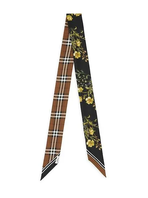 Burberry Montage Print Silk Skinny Scarf - Black | Editorialist