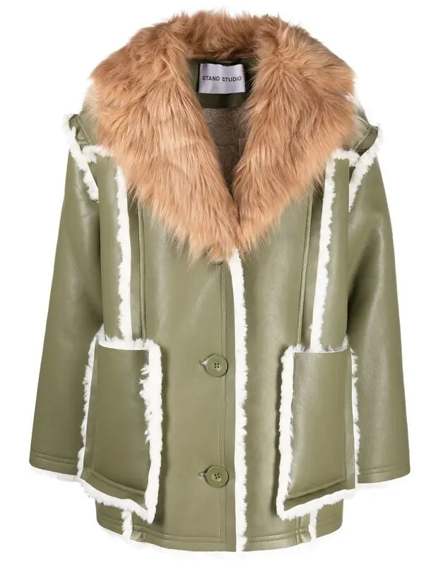 STAND STUDIO Faux-leather Double-breasted Coat - Green