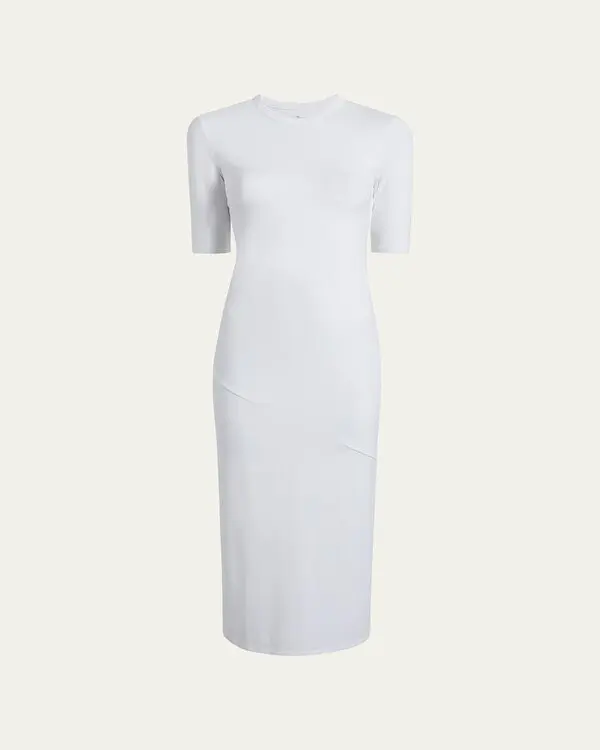 Another Tomorrow Fitted Midi Dress With Elbow Sleeves - White