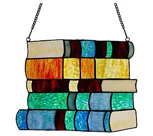RIVER OF GOODS 7.5'h Stack Of Books Stained Gla Ss
