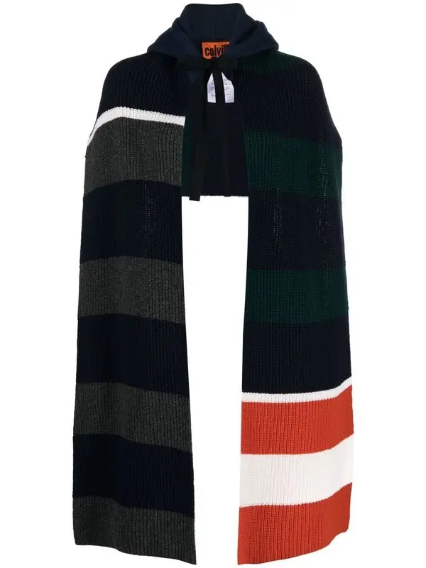 Colville Stripe-pattern Wool Scarf Hoodie