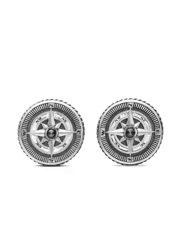 David Yurman Sterling Maritime Compass Diamond Cufflinks - Silver