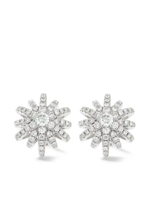 David Yurman 18kt White Gold Starburst Diamond Stud Earrings - Silver