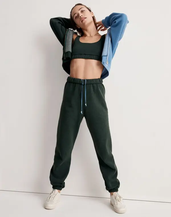 Madewell X Donni Sourced Fleece Roll Sweatpants - Deep Forest
