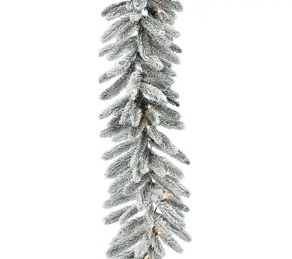 FRASER HILL FARM 9' Icy Frost Snow Flocked Garl And W/lights