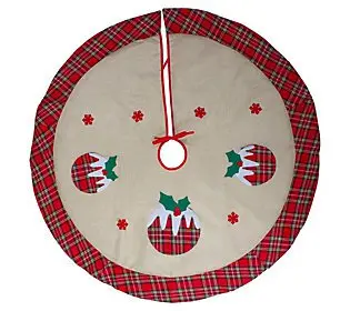 NORTHLIGHT Norhtlight 48' Burlap Plaid Tree Skirt W/christ As Puddings