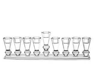 COPA JUDAICA Menorah Crystal With Silver Crushe D Stones