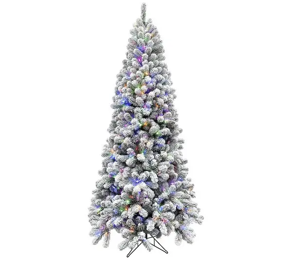 FRASER HILL FARM Prelit 6.5' Flocked Alaskan Pi E Tree