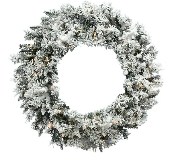 FRASER HILL FARM 36-in. Mountain Pine Flocked W Reath W/lights