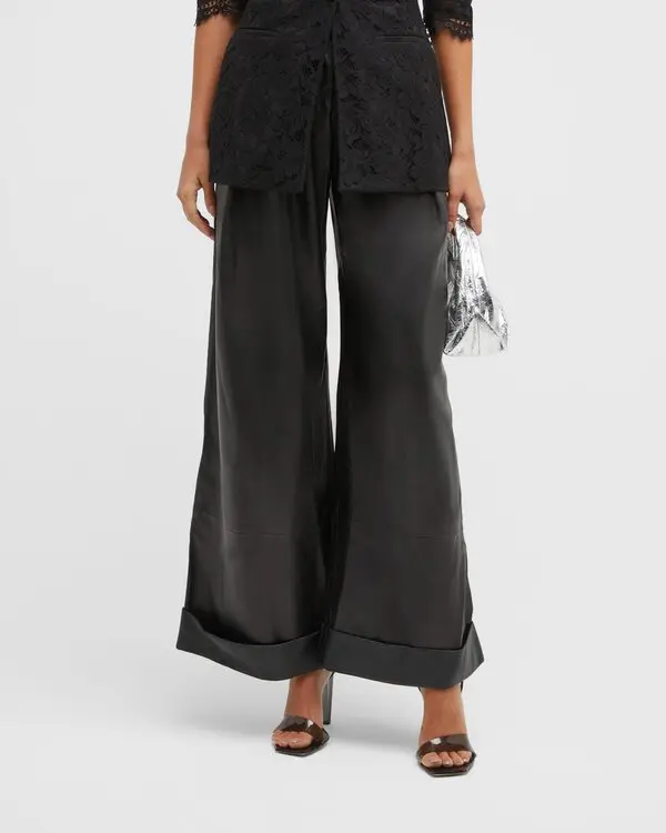 Buy Brandon Maxwell Low-rise Pleated Wide-leg Leather Trousers - Black ...
