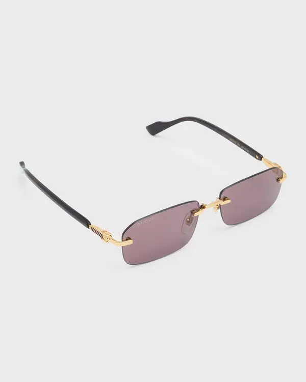Gucci Rimless Metal Rectangle Sunglasses - Gold/brown | Editorialist