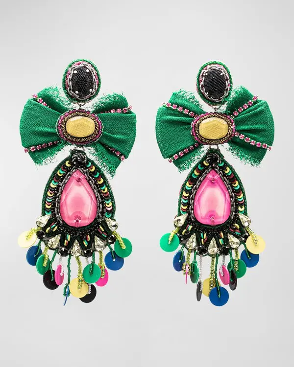 Ranjana Khan Silk Bow And Crystal Clip-on Earrings - Multicolor