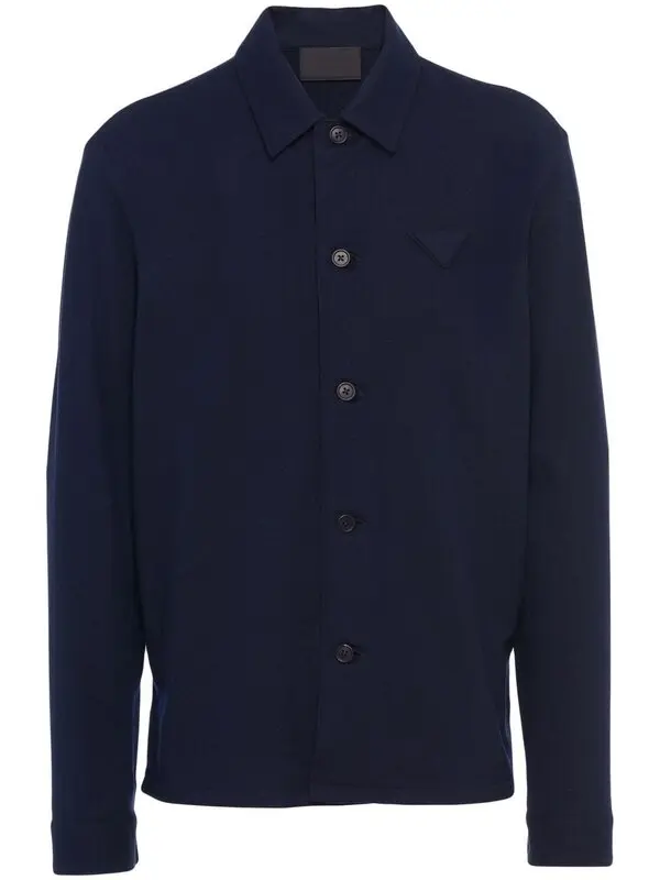 Prada Triangle-logo Wool-blend Shirt - Blue