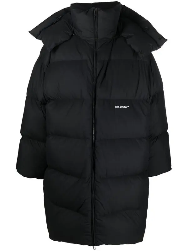 Off-White Logo-print Puffer Coat - Black