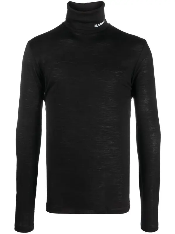 JIL SANDER Logo-print Roll-neck Jumper - Black