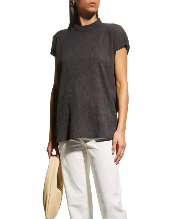Eileen Fisher Crinkled Mock-Neck Top In Rye 58% Off Editorialist